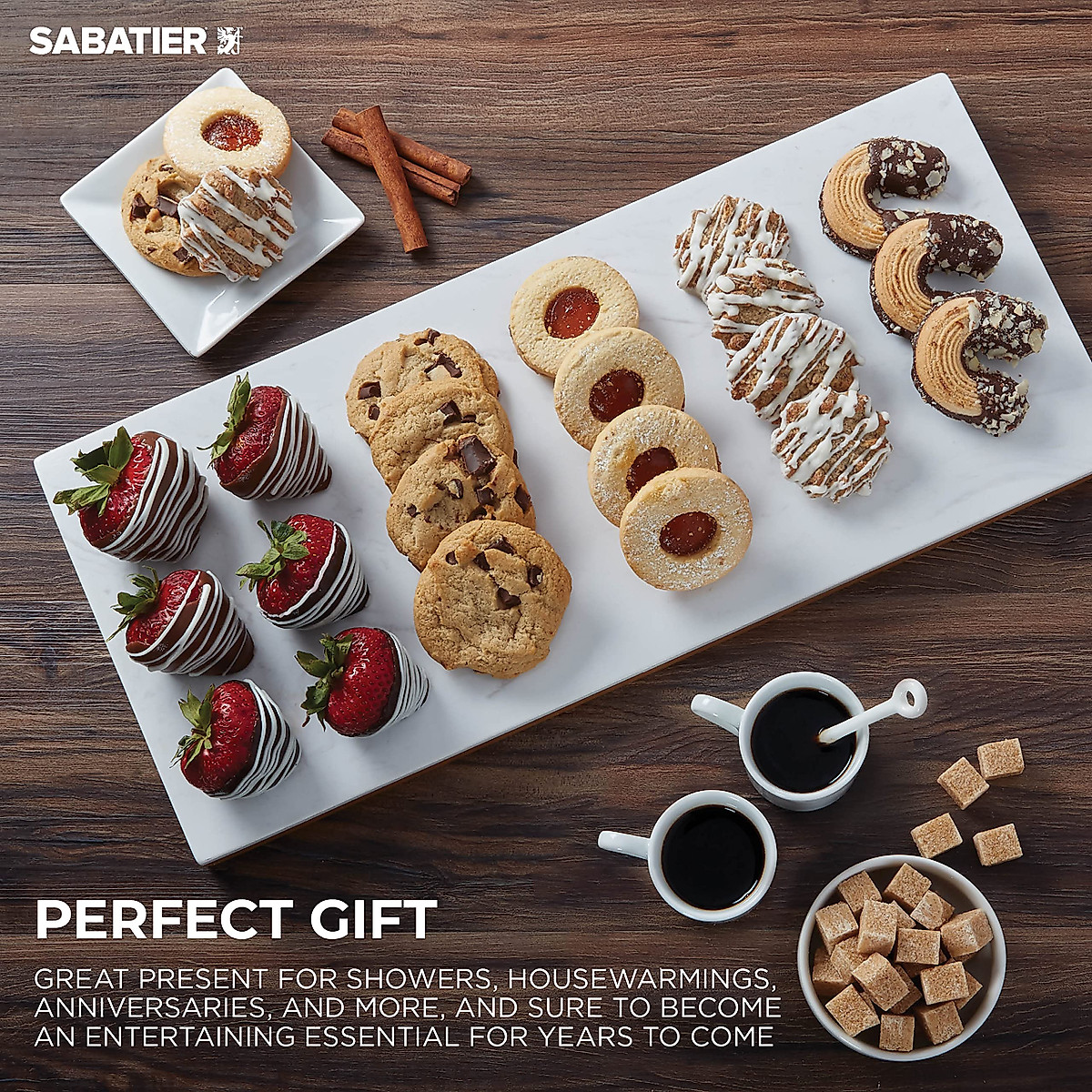 Sabatier Prep and Serve Cutting Board, Reversible Charcuterie Serving Platter for Cheese, Meat and Appetizers- Perfect Dinner Party Board, 8-inch x 18-inch, Acacia and White Stone