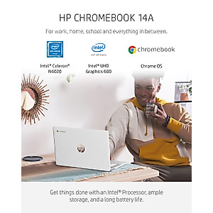 HP Chromebook 14 Laptop, Intel Celeron Processor, 4 GB RAM, 32 GB eMMC, 14” HD (1366 x 768) Touchscreen, Chrome OS, Webcam & Dual Mics, Work, Entertainment, Long Battery Life (14a-na0140nr, 2021)
