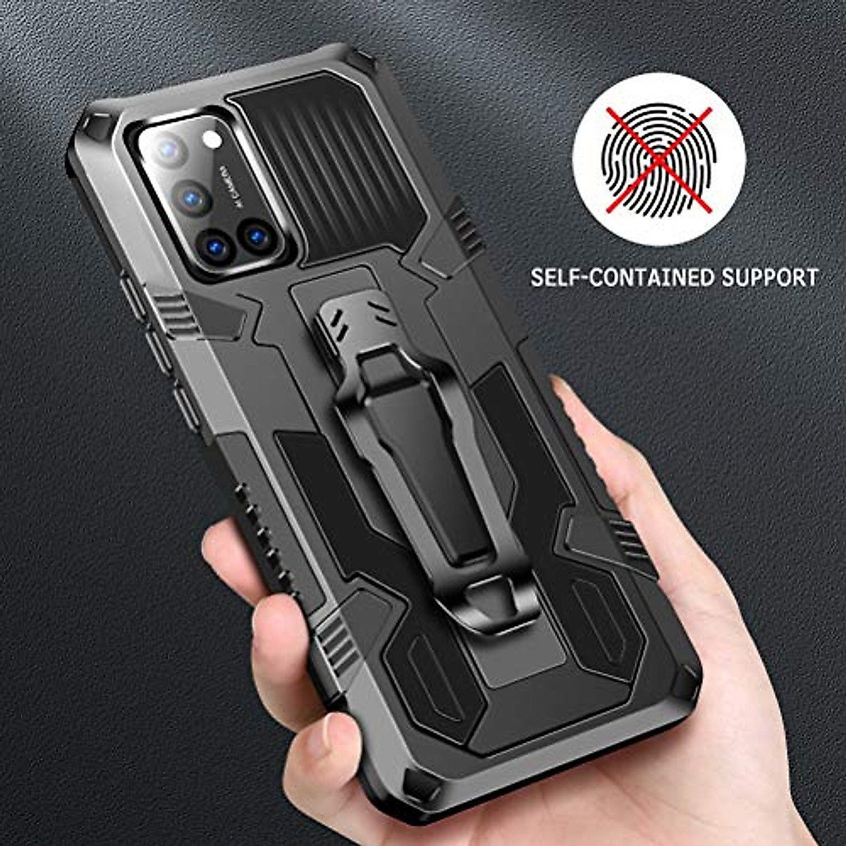 Lusheng Case for Reno2 Z Ultra-Thin PC+TPU Luxury Shockproof Back Cover Armor Bumper Bracket Anti Fall Protective Cover for Oppo Reno2 Z/F 6.53" -Grey