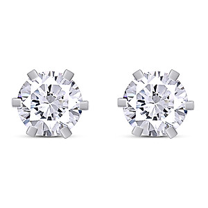 SAVEARTH DIAMONDS Moissanite Earring, Total 4.0ct 8.0mm EF Round Cut Lab Created Diamond, 18K White Gold Plated 925 Sterling Silver,Stud Earrings For Men Women