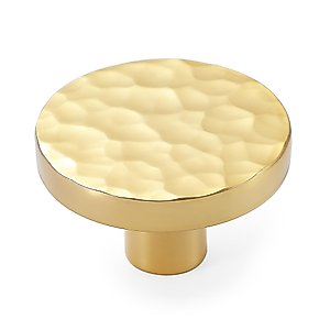 KOPPALIVE 10-Pack Modern Gold Cabinet Knobs, Hammered Solid Brass Drawer Knobs, Round Dresser Drawer Pulls and Handles, Kitchen Cabinet Hardware, Diameter 1-3/16 Inch