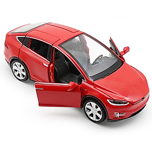 1:32 Scale Model X Alloy Car Model Diecast Toy Vehicles for Kids, Tesla car Model，Pull Back Alloy Car with Lights and Music,Mini Vehicles Toys for Kids Gift ，Children Birthday Gift（Model X-Red）
