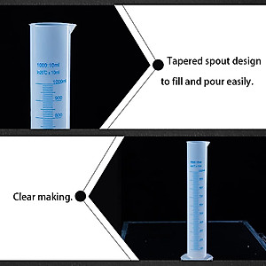 2Pack 1000ml Plastic Graduated Cylinder, Plastic Measuring Cylinder Set, 2-Sided Marking Lab Cylinders, Clear Science Measuring Cylinder for Home and School Science, Laboratory Supplies