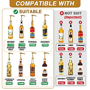 DupakSYS Premium 8 Packs Coffee Syrup Pump Dispenser, Fits 25.4 Oz/750ml Coffee Flavoring Syrup Bottles, No Dripping, Great for Home & Coffee Bar Drinking Mixes, Tea, Beverage, Cocktails, Free Spoons (Gold)