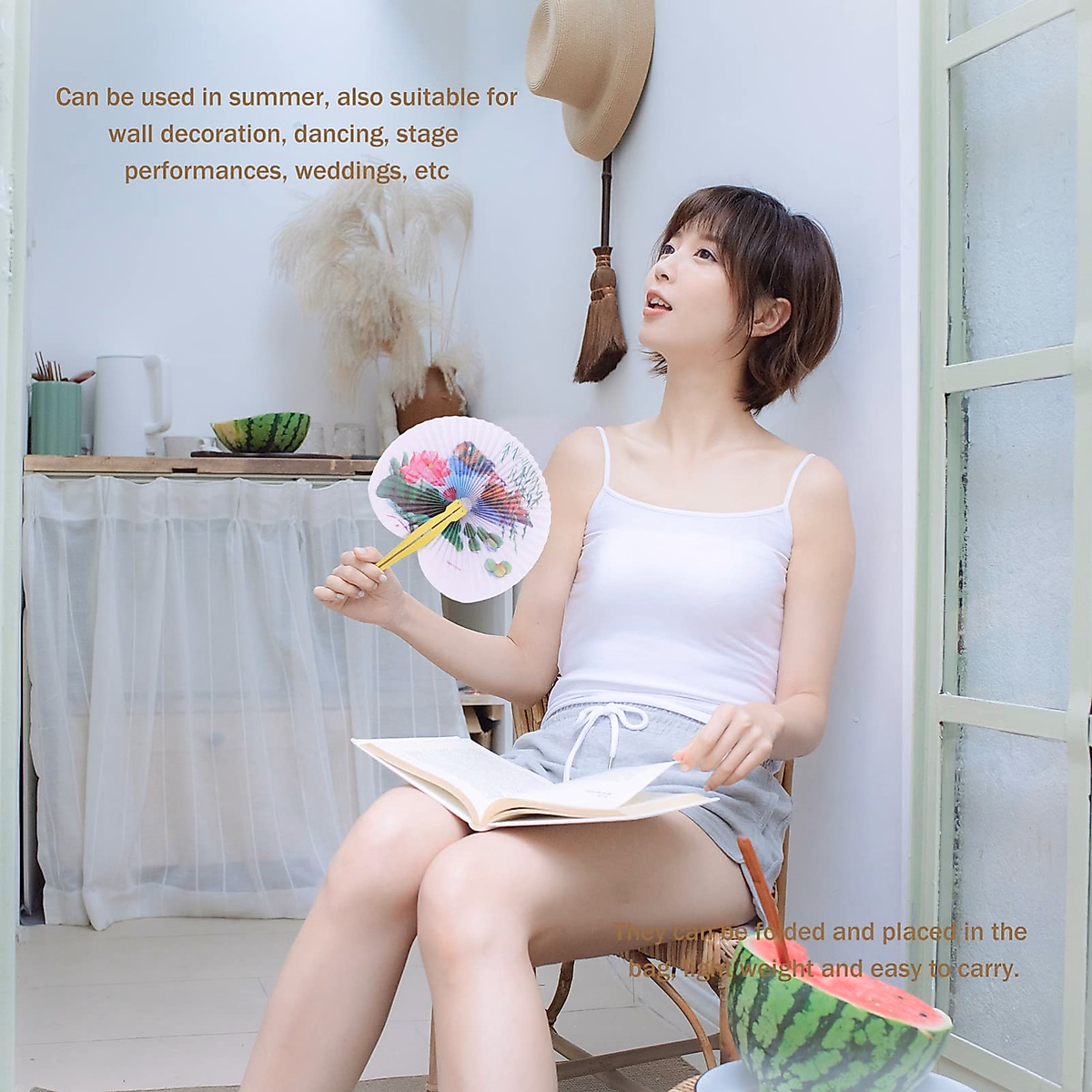 jojofuny 6 Pcs Folding Small Fan Foldable Miss Paper White Fan