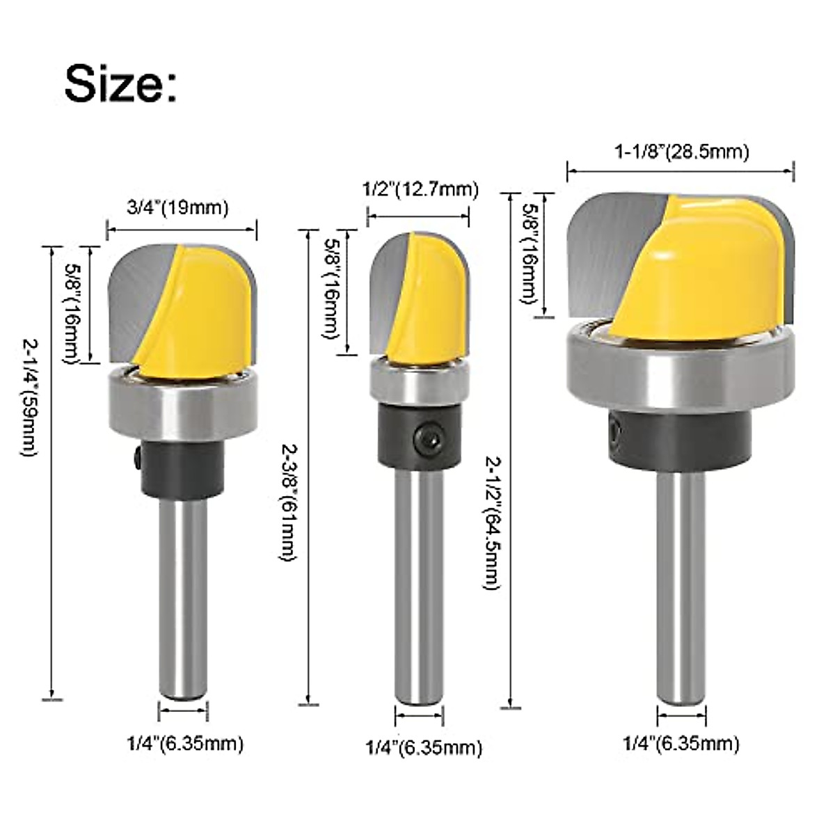 ASNOMY 3Pcs 1/4 Inch Shank Bowl and Tray Router Bit, Bowl & Tray Template Router Bit Set with Ball Bearing Dish Carving Router Bits Wood Cutter Bowl Pattern Router bit