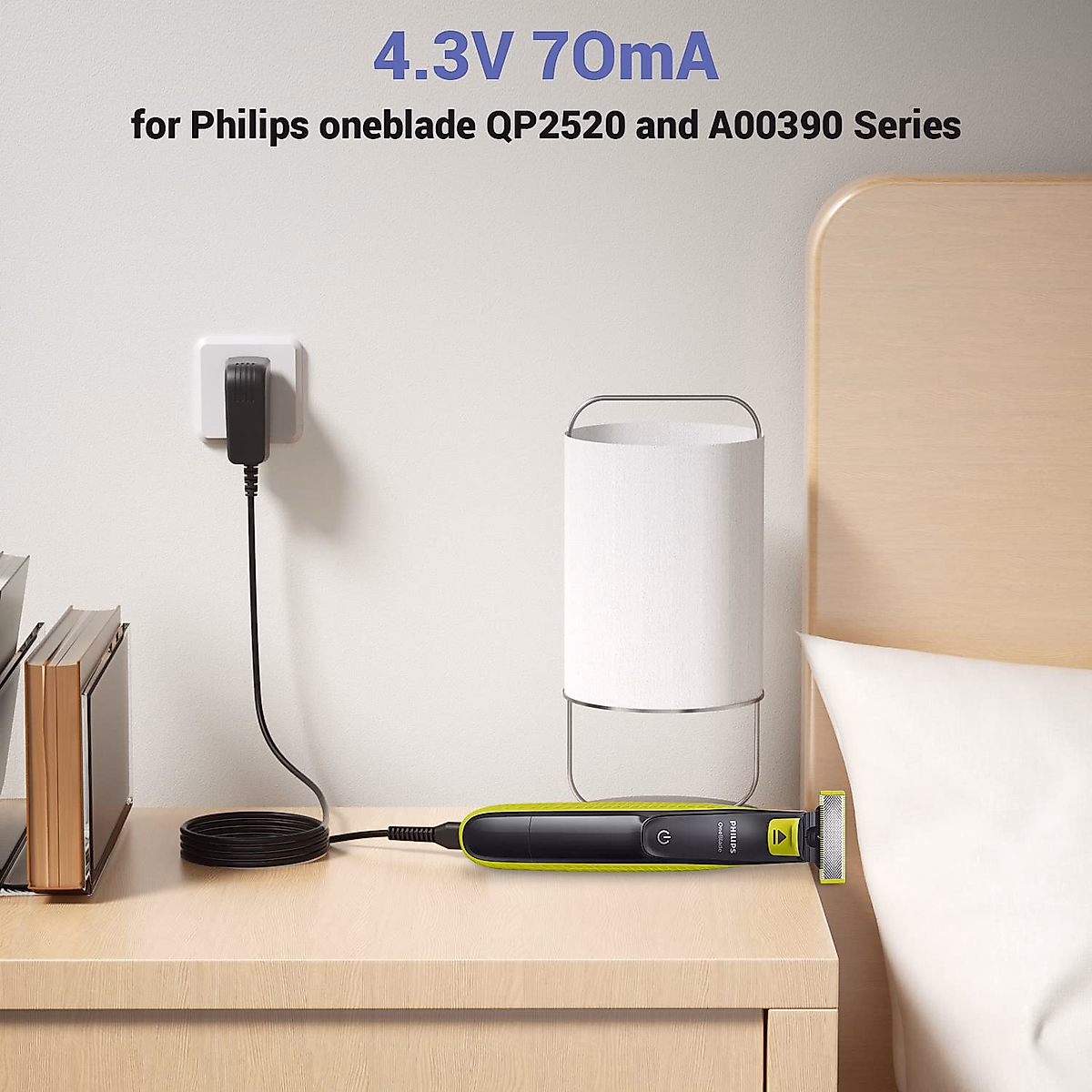 Electric Shaver 4.3V Adapter Power-Supply Cord, Shaver Charger Power Cord for Philips A00390 4.3V 70mA for Philips Norelco oneblade Charger QP2520 Compatible with QP2520/90, QP2520/70, QP2520/72