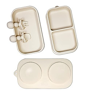 Travel Baby Suction Plate to Go, Portable Silicone Suction Plate Set for Toddler, Baby Divided Bowls with Utensils, Compact Design for Travel and Outdoor, Microwave & Dishwasher Safe