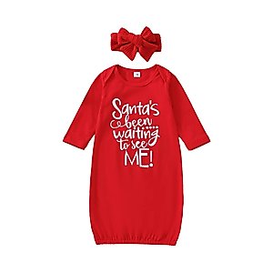 Infant Newborn Baby Girls Floral Sleep Gown Headband Sleepwear Romper Sleeping Bags Outfits (Christmas&Letter, 0-3 Months)