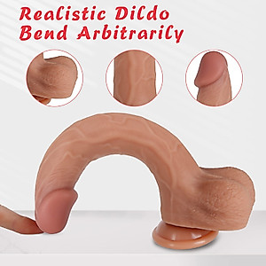 7.9" Silicone Realistic Dildos Sex Toy with Strong Suction Cup for Hands-Free, Flexible Lifelike Sex Toys, Anal Adult Harness Strap On Sex Toys for Women