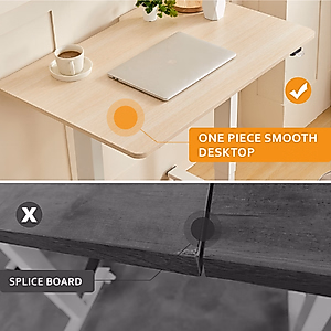 Okin Small Rolling Standing Desk, 36" x 24" One Piece Top Height Adjustable Desk, Electric Stand Up Desk with 4 Caster Wheels, Mobile Sit to Stand Workstation, Light Oak Table Top, White Frame