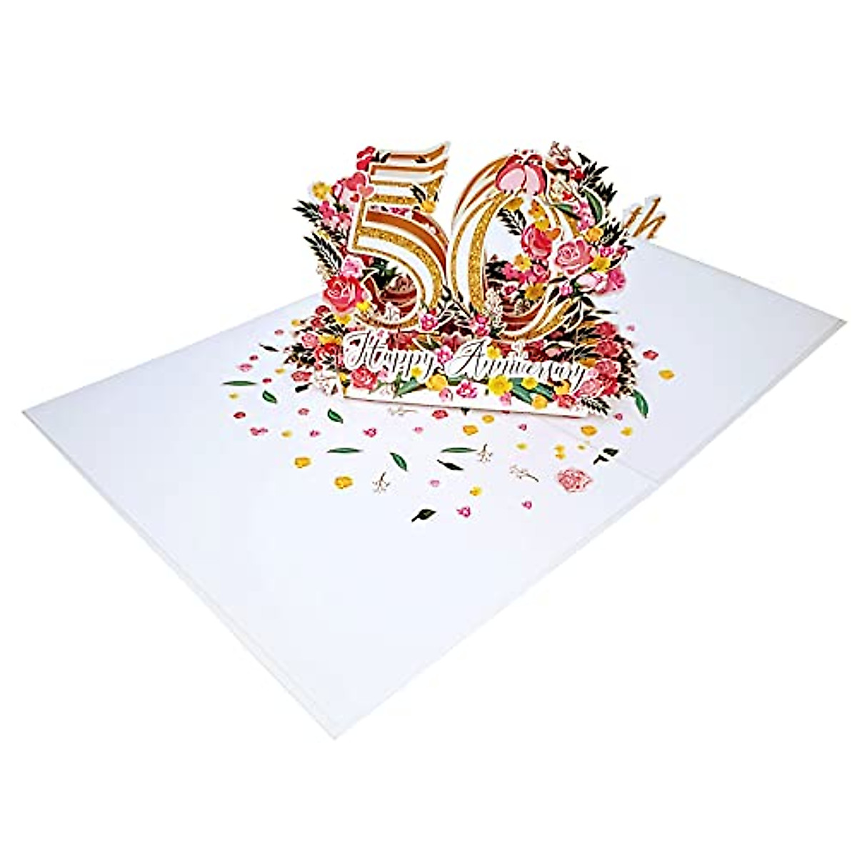 iGifts And Cards Happy 50th Milestone Anniversary 3D Pop Up Greeting Card - Marriage, Soulmates, Celebration, Being Together, Golden, Congratulations, Romantic, Lovebirds, Love and Happiness