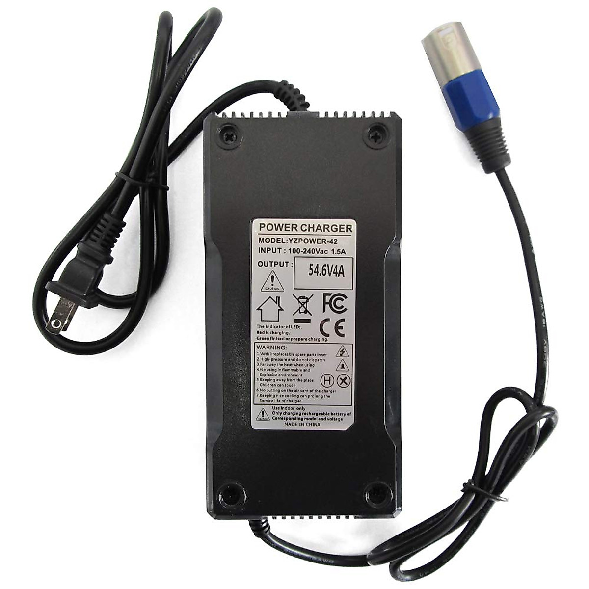 Abakoo 54.6V 4A Power Adapter for 48V 13S Lithium Battery Charger with 3-Pin XLR Connector