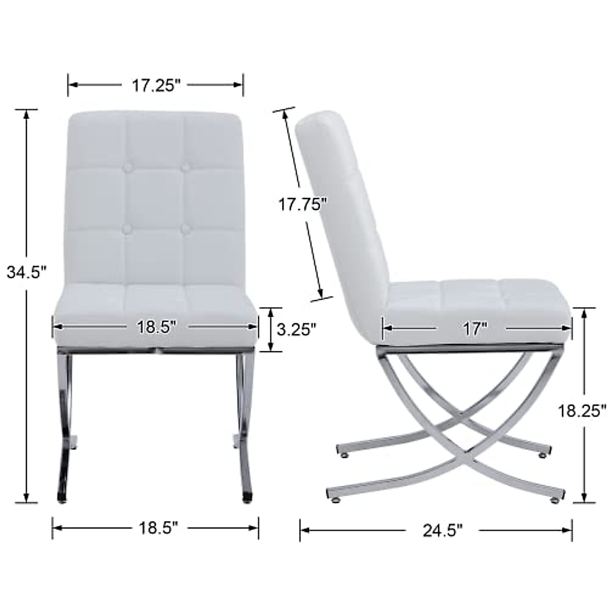 CIMOTA Modern White Dining Chairs Set of 6 Upholstered Tufted Leather Dining Room Chairs Kitchen Chairs Comfy Armless Side Chairs with Chrome Metal X Legs for Dining Room/Living Room, PU White/6PCS