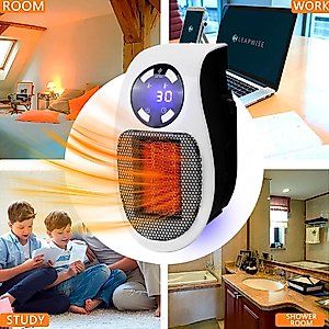 Space Heater for Indoor - Portable Heater with Remote Control, 500W Small Plug in Electric Heater, Mini Wall Heater with Adjustable Thermostat and Timer, Overheat Protection, LED Display (1PCS)