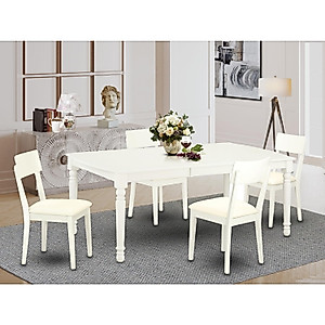 HomeStock Renaissance Revival 5 Pc Kitchen Tables and Chair Set with One Dover Dining Table and 4 Kitchen Chairs in A Linen White Finish