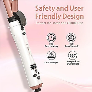 3 in 1 Auto Rotating Curling Iron - TOP4EVER Automatic Hair Curler with Interchangeable Curling Wand (0.75", 1", 1.25"), Adjustable Temp, Instant Heat Hair Styling Hot Tools for All Hair Types