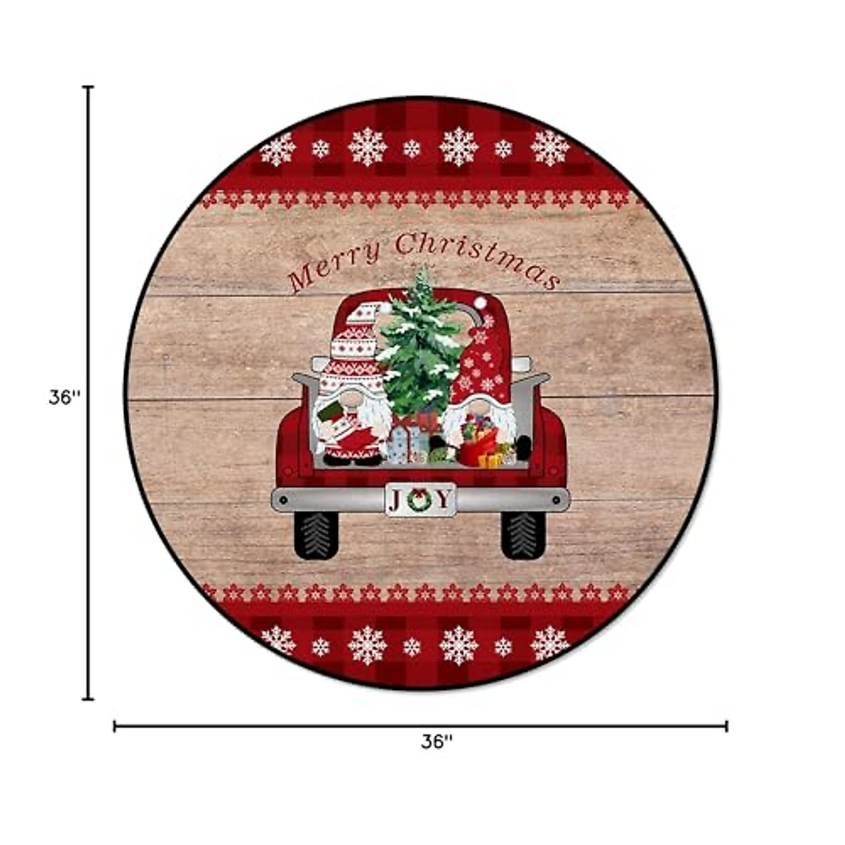 OUR DREAMS Christmas Round Area Rugs Children Crawling Mat Non-Slip Mat, Truck Xmas Gnomes on The Wooden Board Residential Carpet for Living Dining Room Kitchen Rugs Decor, 3Ft(36In)