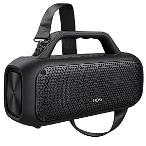 DOSS Extreme Boom Bluetooth Outdoor Speaker with 60W Mighty Sound, Deep Bass, 30H Playtime,10400mAh Power Bank, IPX6 Waterproof Speaker with Portable Strap for Camping, Beach, Garage-Black