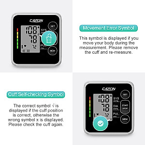 CAZON Blood Pressure Monitor Cuff Upper Arm Automatic BP Machine Digital Home Blood Pressure Monitoring Meter 2x100 Memory Hypertension Detector