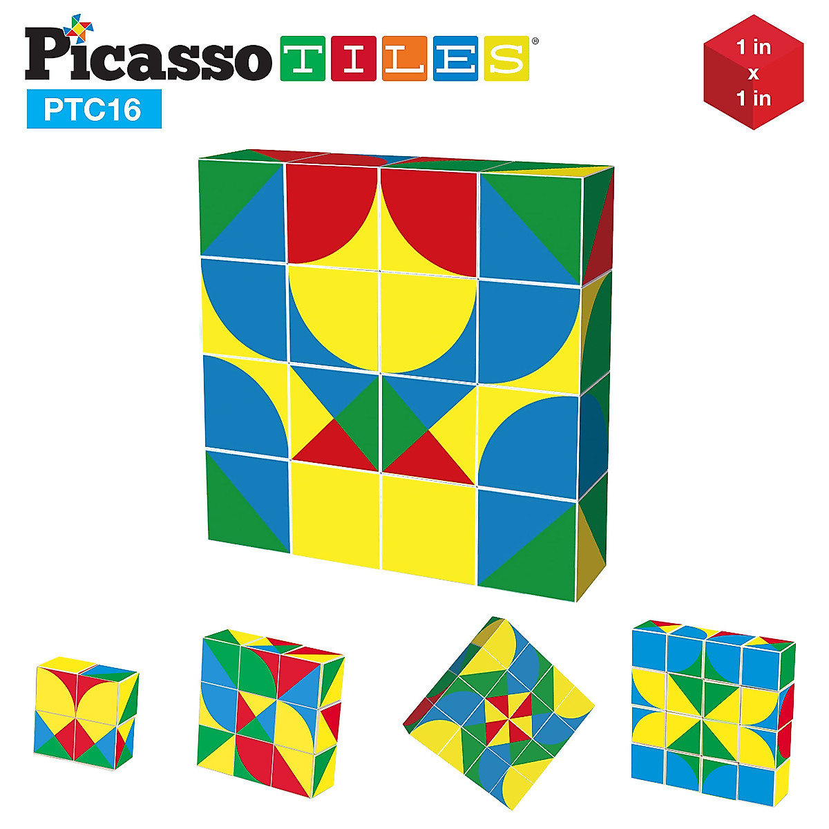PicassoTiles 1" Infinite Magnetic Puzzle Game Magic Pixy Cube Puzzles Brain Teaser Set w/Free Ideabook Kids Toy Magnet Pattern Block Matching Card Challenge Toys Inspiration STEM Learning PTC16