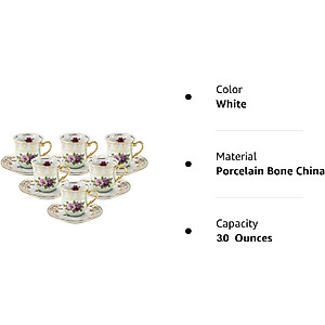 Royalty Porcelain 12pc Espresso Coffee, Cups 3 Oz and Saucers, Iridescent Vintage Pattern
