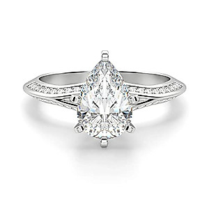 Riya Gems 3.30 Carat Pear Diamond Moissanite Engagement Ring Wedding Ring Eternity Band Vintage Solitaire Halo Hidden Prong Setting Silver Jewelry Anniversary Promise Ring Gift (7.5)