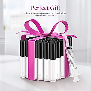 KPX 30 Pcs lip Gloss Tube Containers Bulk Wand 10ml Empty Clear Pink Lip Oil Tubes Refillable Lip Balm Bottles with Rubber Insert for DIY Makeup Such as Lip Samples, Homemade Lip Balm(Black)