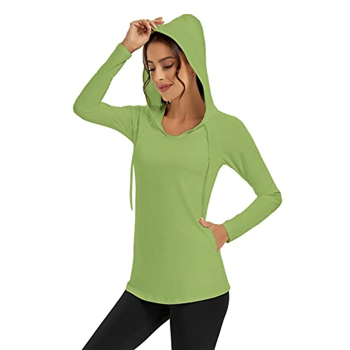 Vodi Mosa Lighweight Thin Hoodies For Women Summer Fall Athletic Hooded Sweatshirts Womens Sun Shirt（Green, L）
