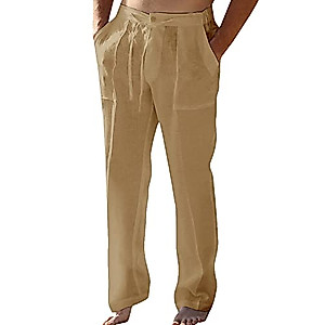 Enjoybuy Men Linen Drawstring Pants Beach Golf Elastic Waist Spring Long Casual Loose Summer Yoga Cotton Jogger Trousers 1