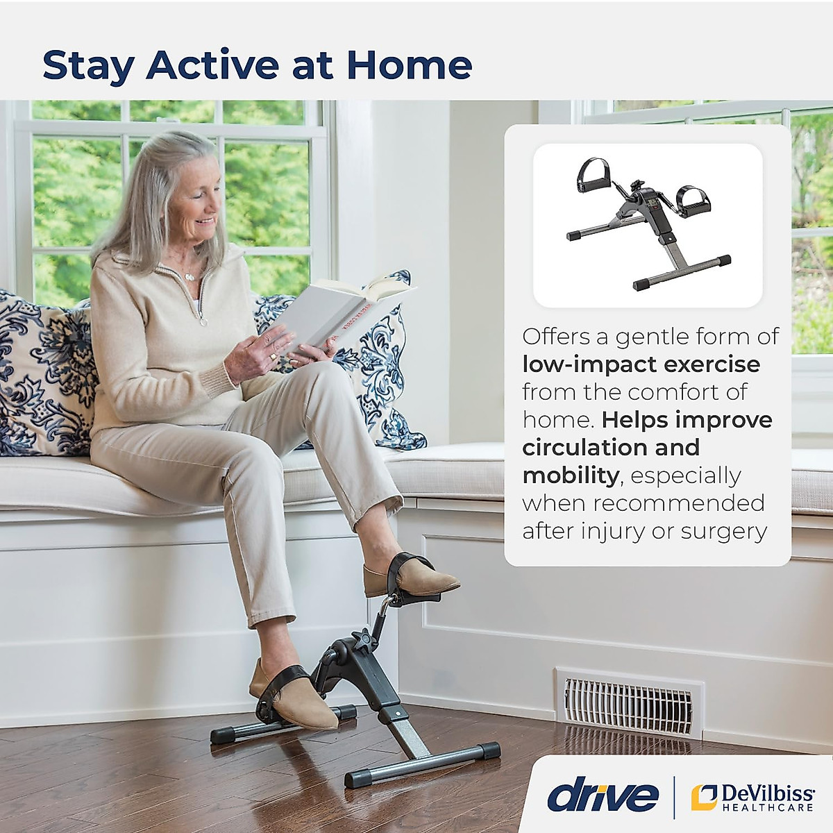 Drive Medical RTL10273 Deluxe Folding Pedal Exerciser with Electronic Display for Legs and Arms, Under Desk Bike Pedal Exerciser, Fully Assembled, No Tools Required, Black