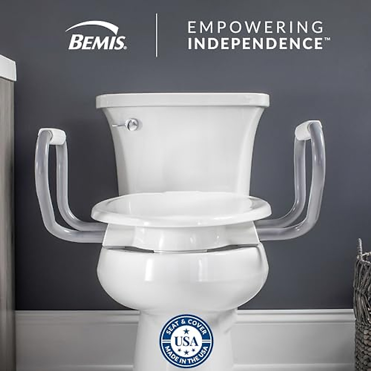 Bemis 7YR85320H20 Assurance with Clean Shield Toilet Support Arms Attachment, Round 3" Raised Seat with Bidet Bundle, White