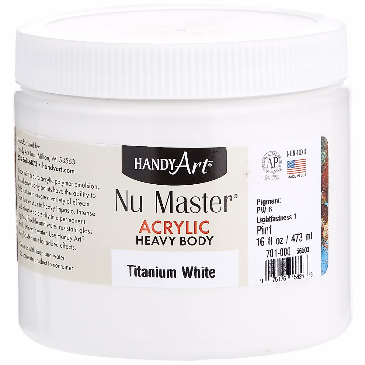Handy Art Nu Master Heavy Body Acrylic Paint 16 ounce, Titanium White
