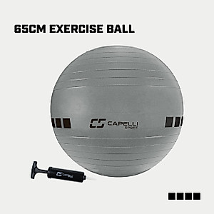 Capelli Sport Exercise Ball for Yoga, Balance Ball, Pilates, Anti Burst Slip Resistant, Quick Pump, Silver, 65 cm, Large (CSEF-1019)