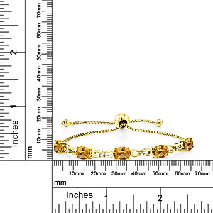 Gem Stone King 18K Yellow Gold Plated Silver Yellow Citrine and White Lab Grown Diamond Tennis Bracelet For Women (3.65 Cttw, Gemstone Birthstone, Fully Adjustable Up to 9 Inch)