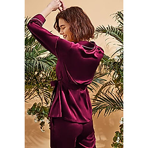SWOMOG Womens Satin Pajamas Set Silk Long Sleeve Pjs Set V-Neck Robe and Pants Sleepwear S-XXL