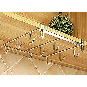 Coffee Mug Holder - 304 Stainless Steel ，Cup Rack Under Shelf ，Applicable Cabinet Adjustment Thickness 0.39 "-1.17" (9-Hooks) (Primary Color, 1 Piece)