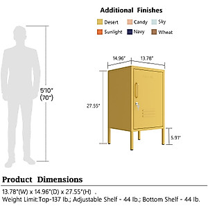 Aiasuit 2 Tiers Night Table Minimalist Style Tea Table Safe Lockable Coffee Table Metal Locker Bedside Cabinet Children's Bedside Cabinet Yellow Size: 27.55”H X 13.78”W X 14.96”D