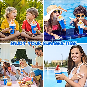 Slushy Maker Cup, TIK TOK Magic Quick Frozen Smoothies Cup, Portable Double Layer Slushy Maker Cup, Slushie Machine with Straw and Spoon, Ice Cream Maker for Kids and Family(Blue)