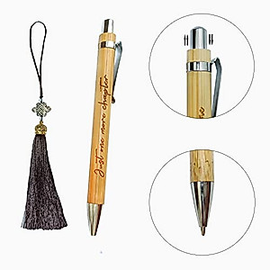 Handmade Bamboo Bookmark with Laser Carved Quote, Wooden Bookmark with Beautiful Tassel,A Unique Gift with Ball Point Pen Set for Teachers, Students, Men and Women. (Things (5))