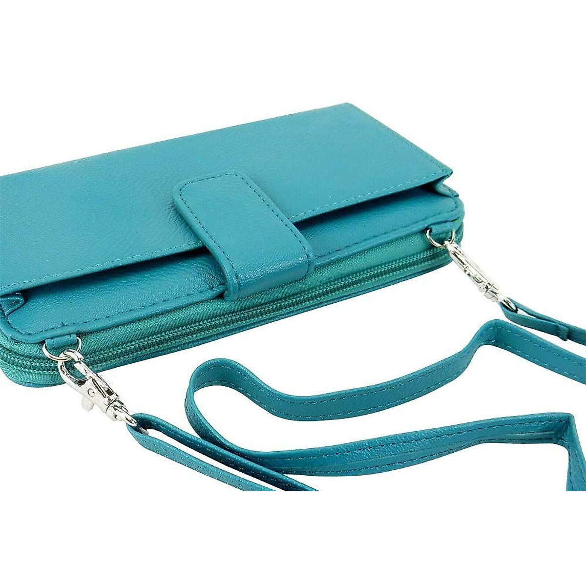 RFID-Blocking Purse - Womens Wallets RFID Blocking - Womens Crossbody Leather Purse - Zip Around Womens Clutch Wallet - Teal, L9312