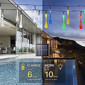 suddus 2 Pack 30 LED Solar String Lights Outdoor Waterproof, Water Drop Solar Lights with 8 Modes, Solar Party Lights Outdoor