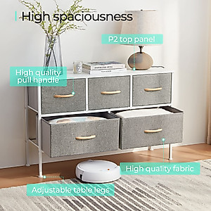 LINSY HOME Dresser for Bedroom with 5 Drawers, Fabric Long Dresser, Wide Chest of Drawers, Storage Organizer Unit for Closet, Living Room, Hallway, Nursery