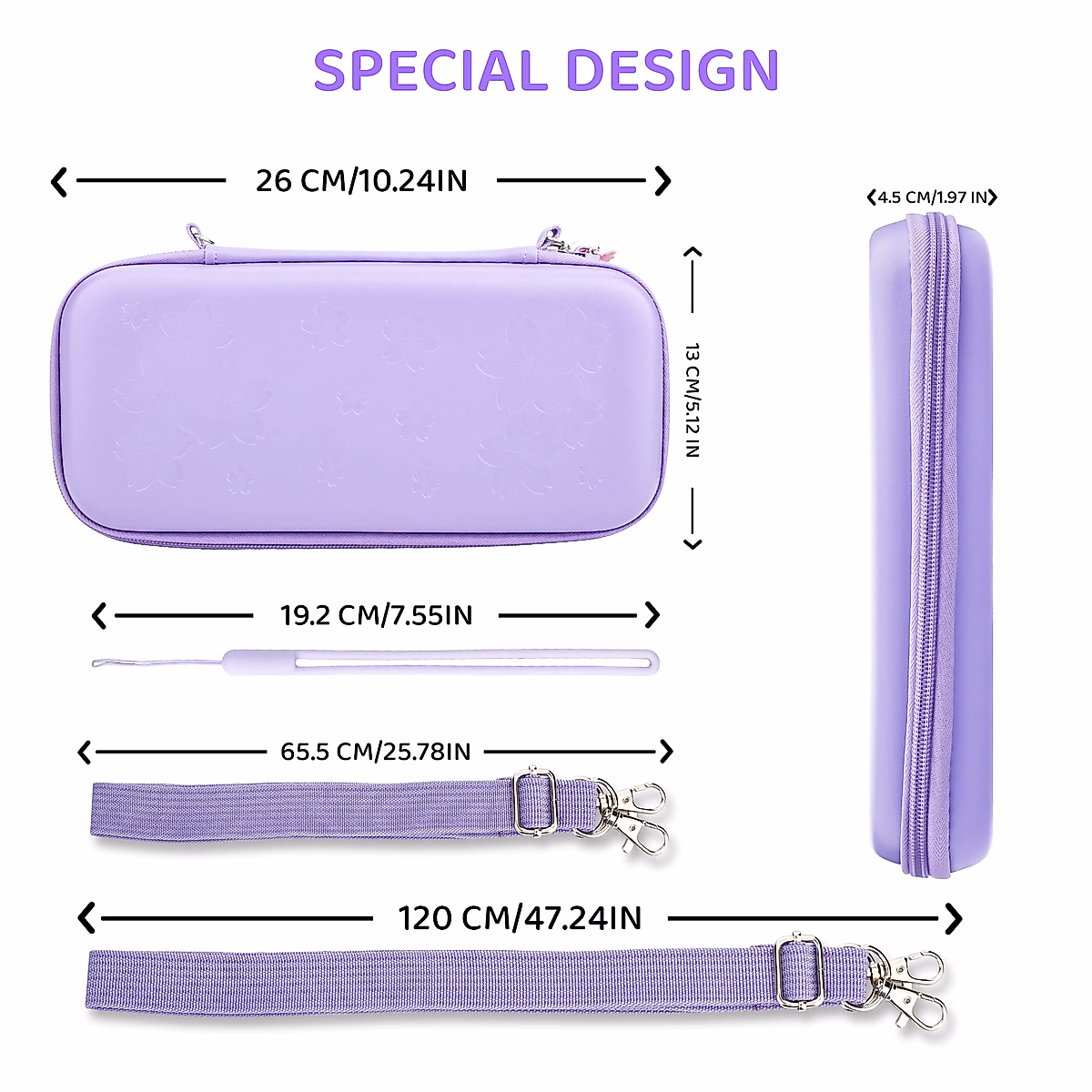 FANPL Case bundle for Nintendo Switch Accessories, Carrying Case for Switch and Joy Con Controller with Soft TPU Protective Cover and Screen protector, 4 Thumb Grips, Shoulder Strap - Purple