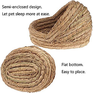 Hamiledyi Bunny Grass Bed, Rabbit Woven Hay Bed, Small Pets Natural Handcrafted Grass House with Hay Chew Balls for Chinchillas Guinea Pigs Hedgehog Rat 3PCS