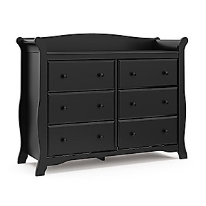 Storkcraft Avalon 6 Drawer Double Dresser (Black) – Dresser for Kids Bedroom, Nursery Dresser Organizer, Chest of Drawers for Bedroom with 6 Drawers, Classic Design for Children’s Bedroom