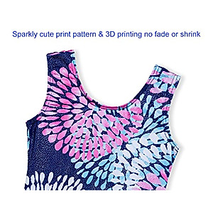 Domusgo Girls Gymnastics Leotards Shiny Round Flowers Blue One-Piece Kids Dance Sleeveless Tank (7/8 Years)