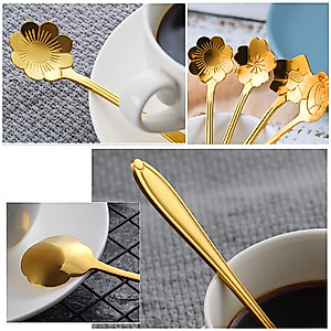 QNCIGER 5-Inch 8 Pcs Flower Spoon Coffee Teaspoon Set, Drink Stirring Spoon for Dessert, Coffee, Ice Cream, Tea (Gold)