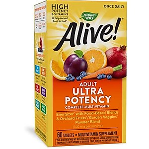 Nature's Way Alive! Adult Multivitamin, Ultra Potency Vitamin B to Support Daily Energy Metabolism*, 60 Tablets
