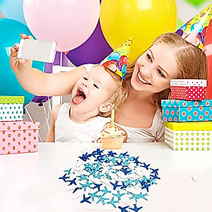 100pcs Glitter Cloud & Airplane Confetti, Plane Table Confetti, Baby Shower Party Decor, Boy Birthday Party Decorations, Clould Paper Scatter - Blue & White